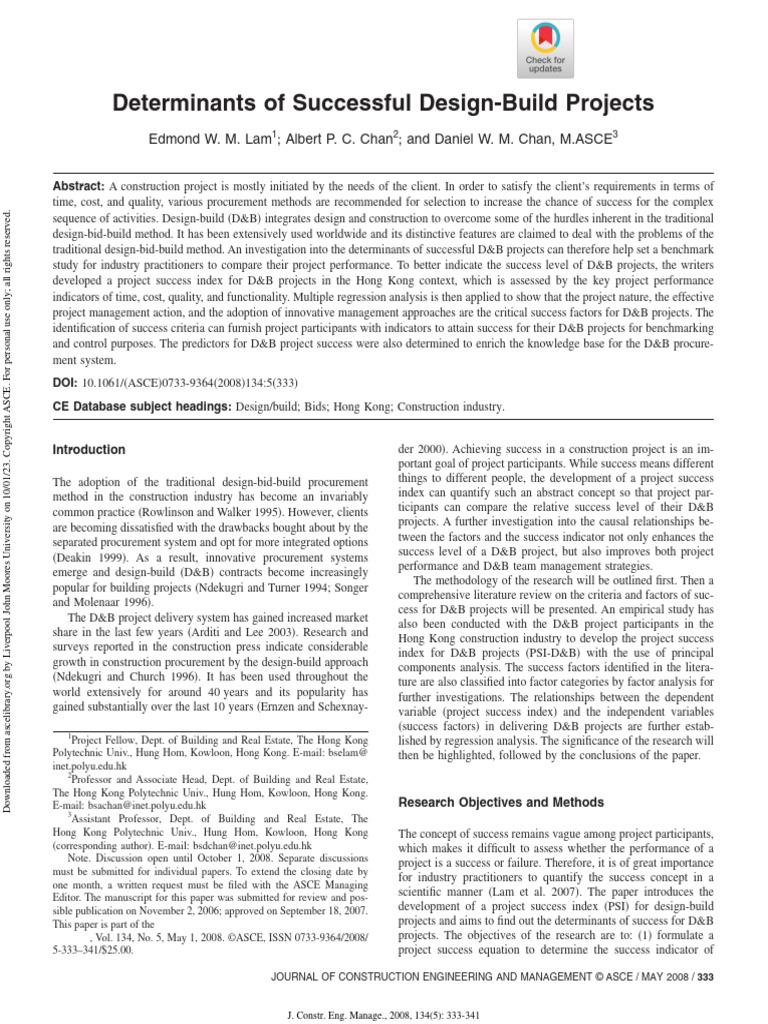 Determinants of Successful Design-Build Projects | PDF | Principal ...