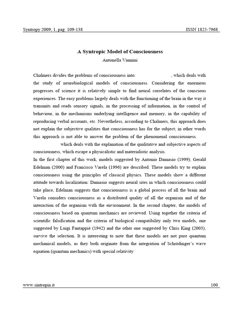 A Syntropic Model of Consciousness | PDF | Consciousness | Thalamus