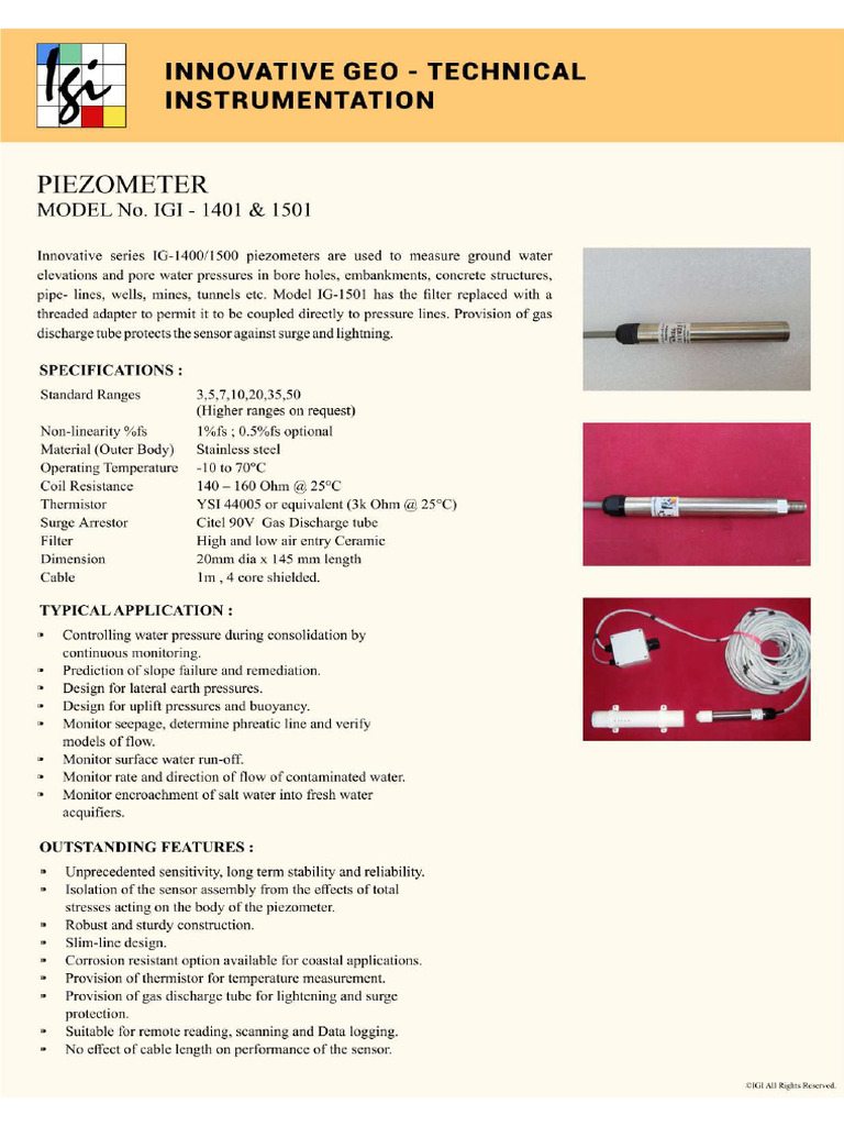 PIEZOMETER - Innovative Geo-Technical Instrumentation | PDF