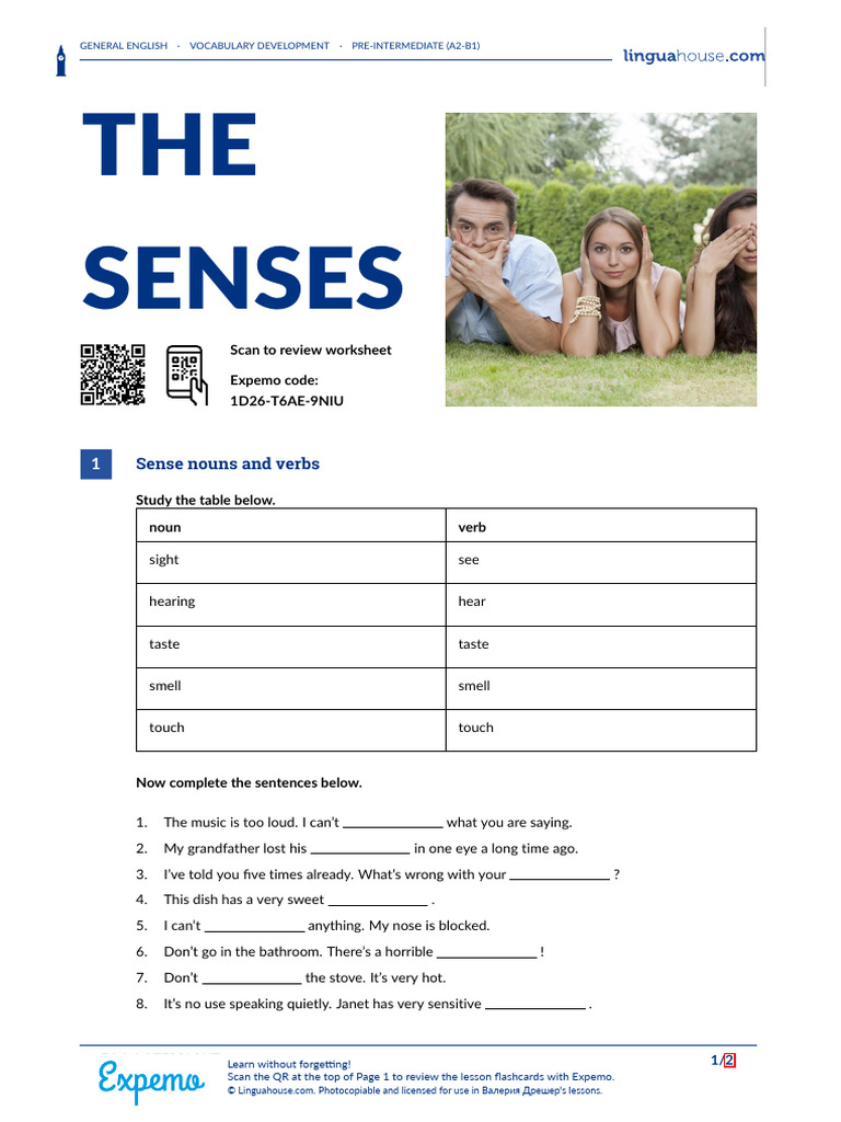 Senses Vocabulary for A2-B1 Learners | PDF | Senses | Language Families