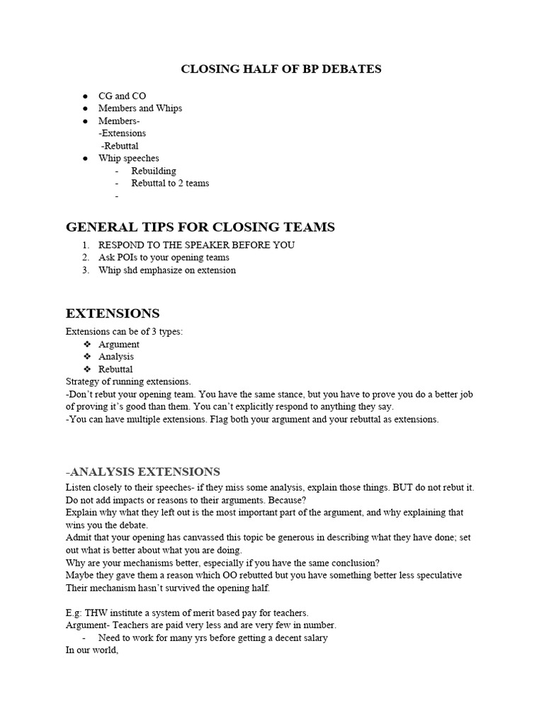 Closing Half of BP Debates | PDF | Argument