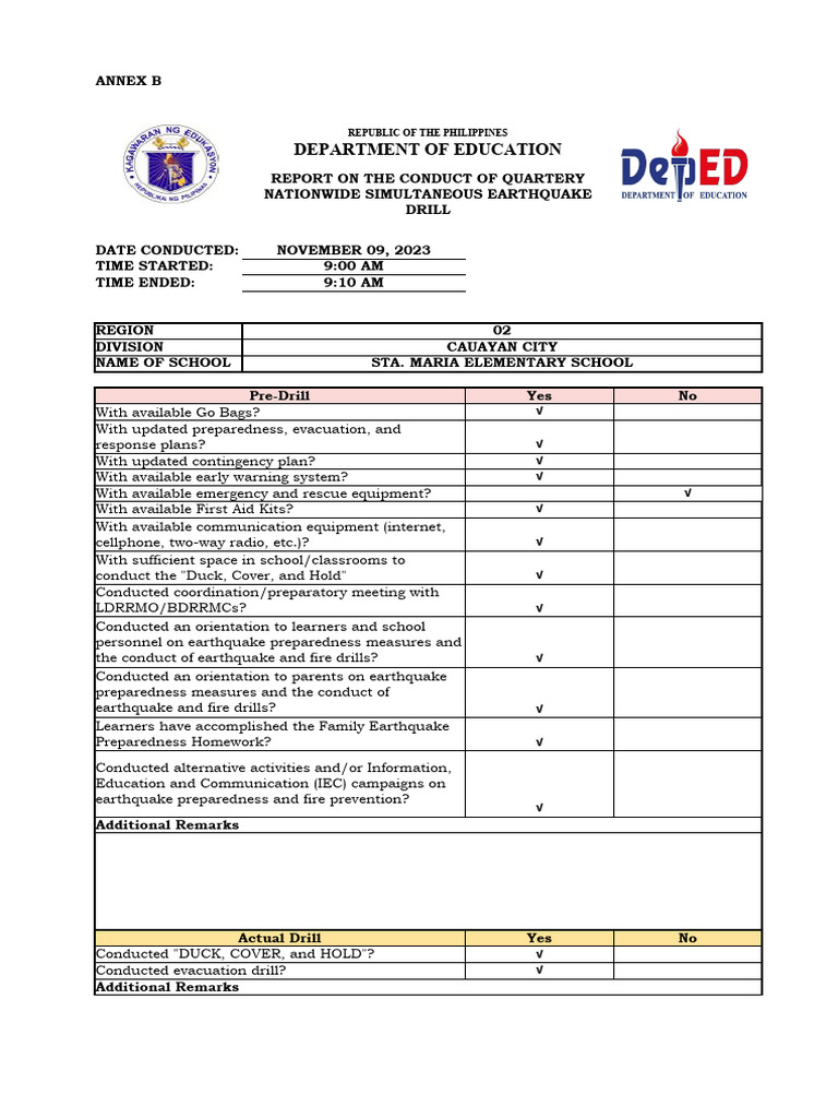Annex B. NSED Monitoring & Reporting Template | PDF | Emergency ...