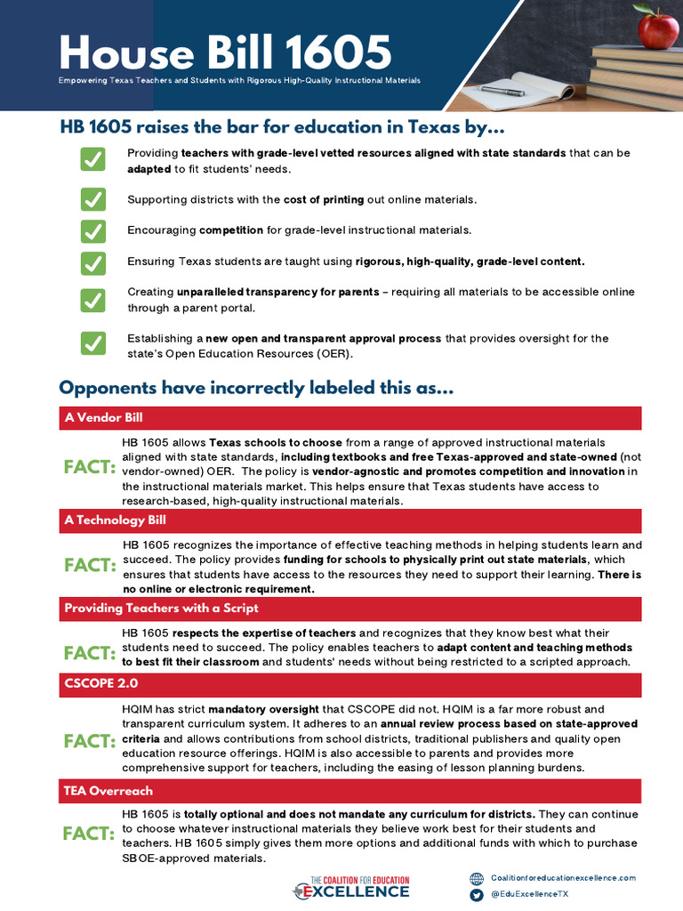 Texas House Bill 1605 Overview | PDF | Learning | Teaching