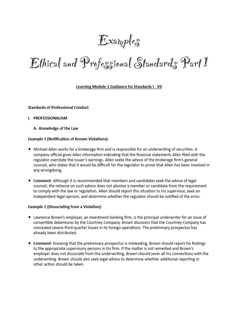 10.examples Ethical and Professional Standards Part 1 | PDF | Financial ...