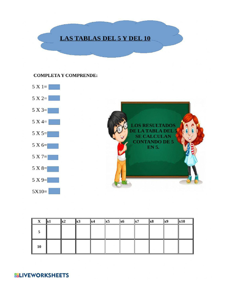 Tablas de Multiplicar Del 5 Al 10 | PDF