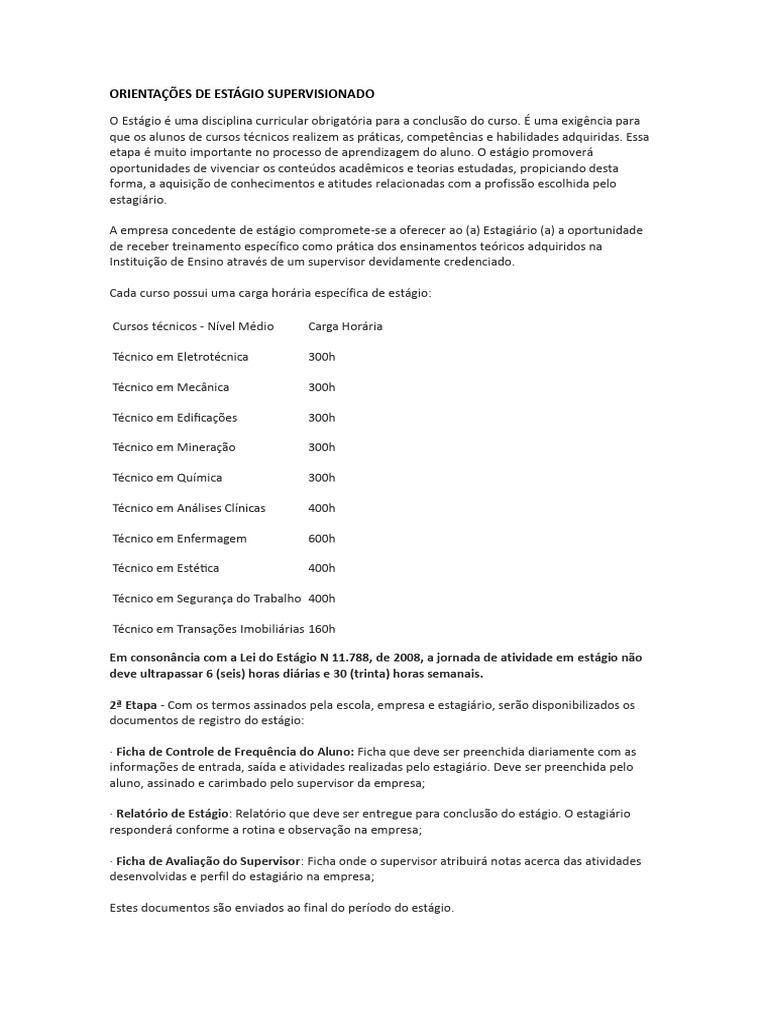 Orientações para Estágio Supervisionado | PDF | Estágio | Procura de ...