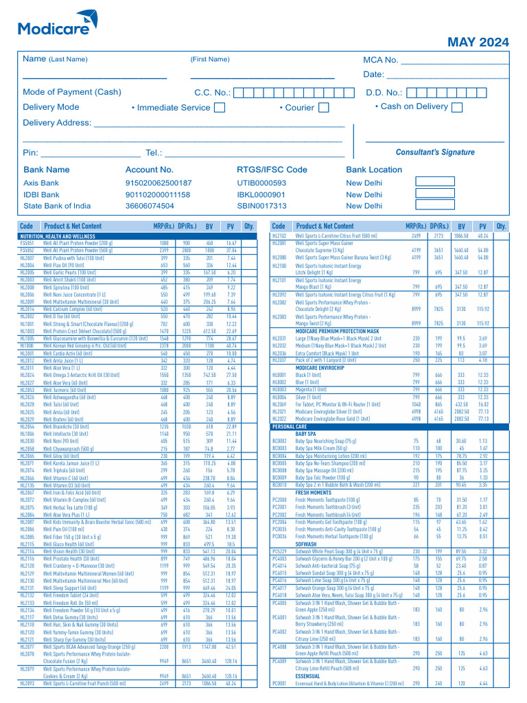 Consultant Product Order Form1 v1.1 | PDF | Shampoo | Topical Medication