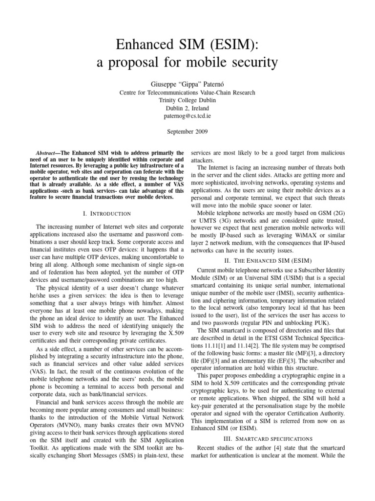 Enhanced SIM for Mobile Security Solutions | PDF | Public Key ...