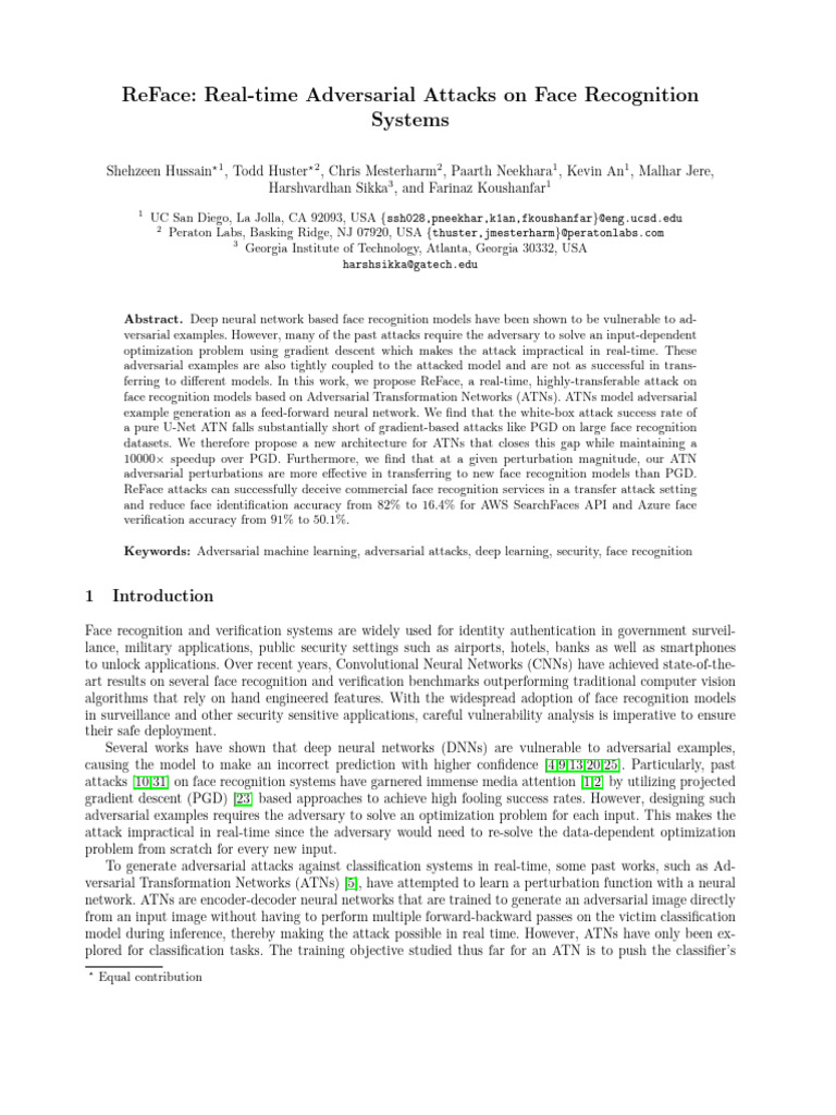 ReFace: Real-Time Adversarial Attacks On Face Recognition Systems | PDF | Deep Learning ...