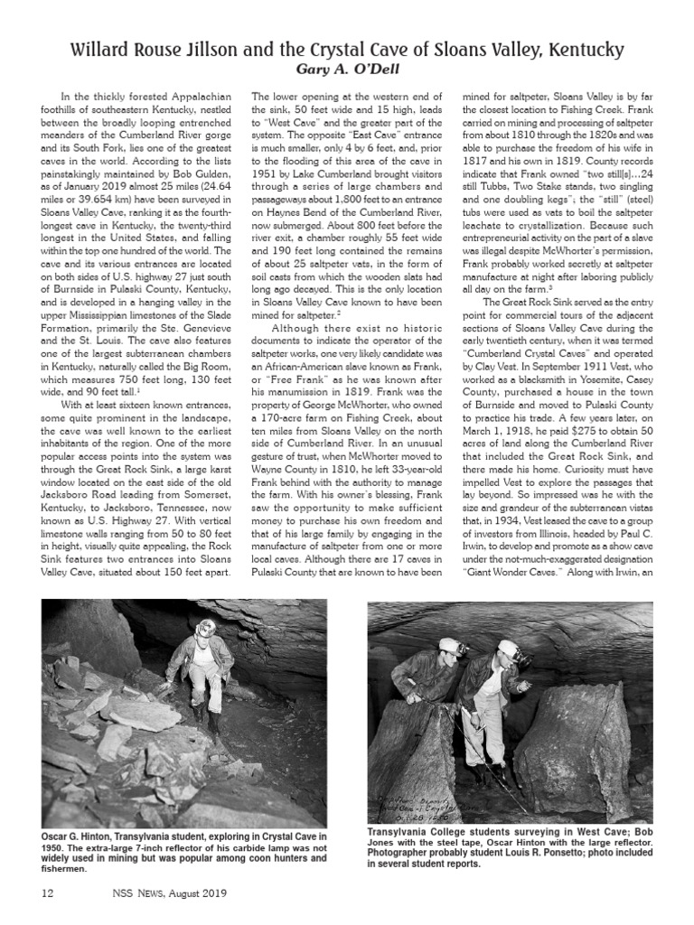 Willard Rouse Jillson and The Crystal Cave of Sloans Valley Kent | PDF ...