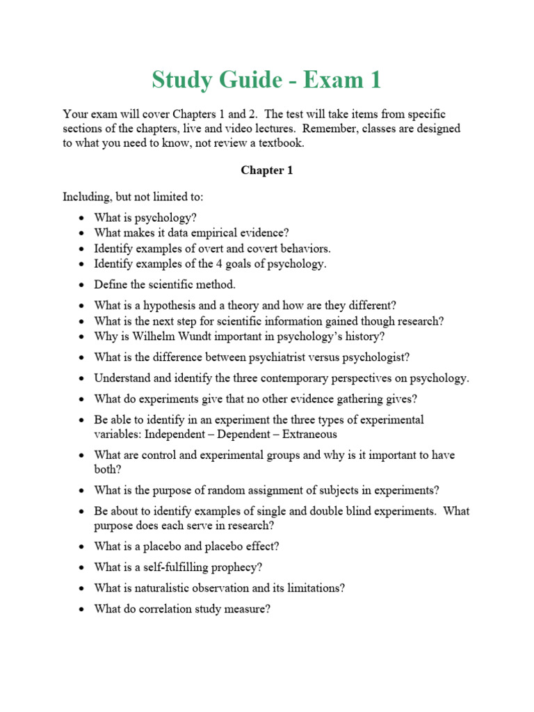 Psy 1012 - Study Guide Exam 1 | PDF