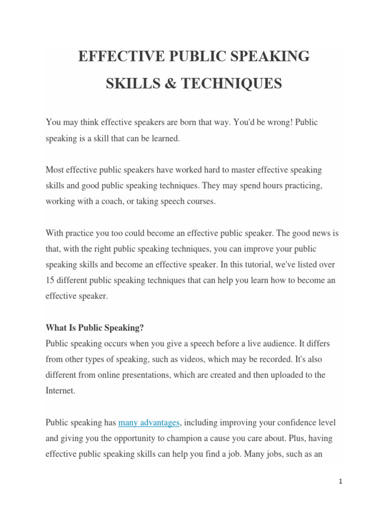 Mastering Public Speaking Techniques | PDF | Public Speaking ...