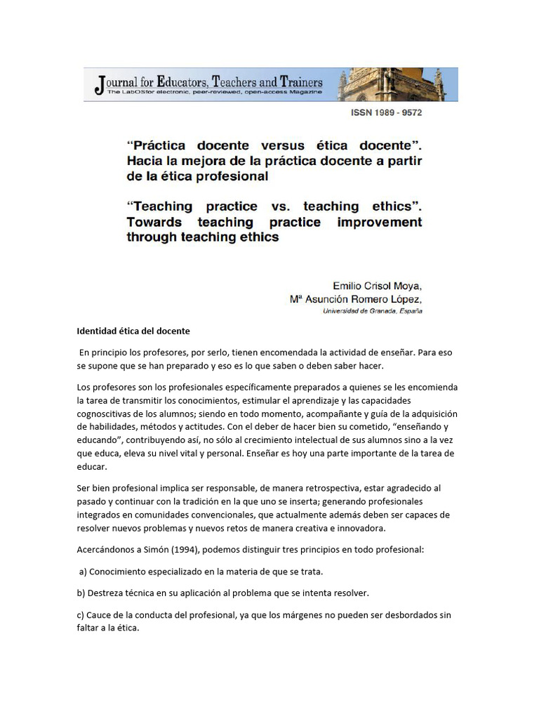 Práctica Docente Vs Ética Docente - Emilio Crisol Moya | PDF | Maestros ...