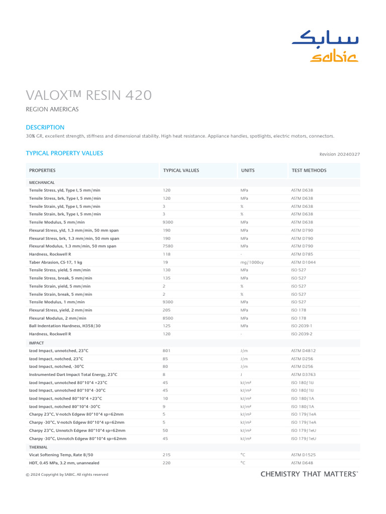 VALOX™ Resin - 420 - Americas - Technical - Data - Sheet | PDF | Ultimate Tensile Strength ...