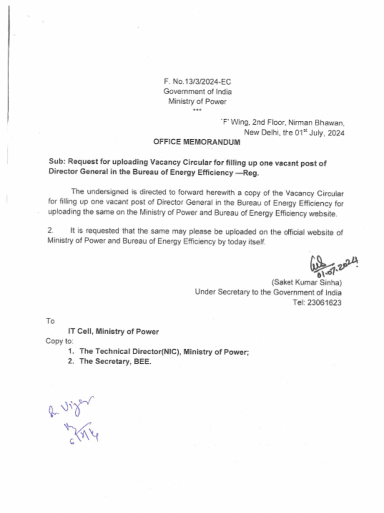 Circular For The Post of Director BEE | PDF