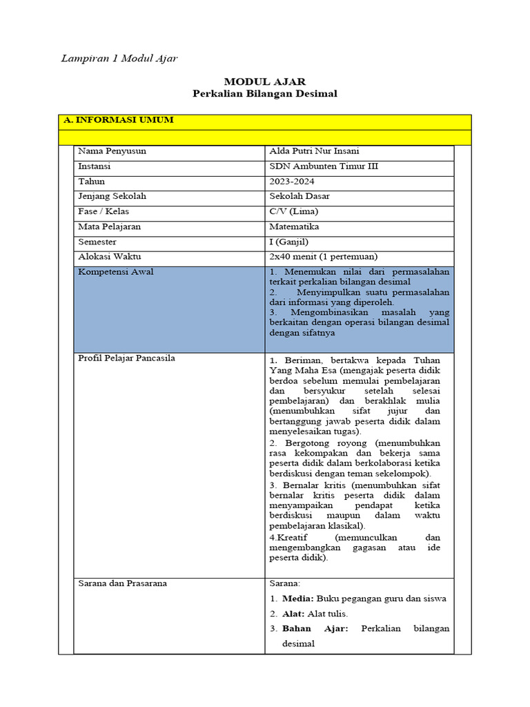 Lampiran 1 Modul Ajar | PDF