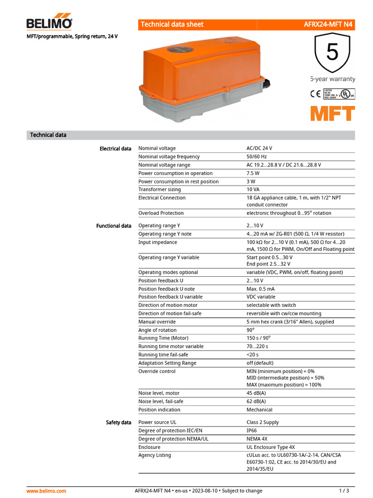 Belimo AFRX24-MFT N4 Datasheet En-Us | PDF | Power Supply | Electrical Engineering