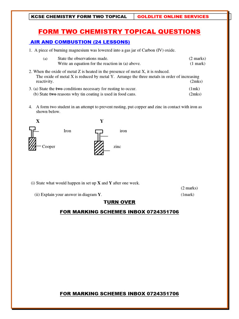 Form Two Chemistry Questions & Answers | PDF | Chemical Elements | Iodine