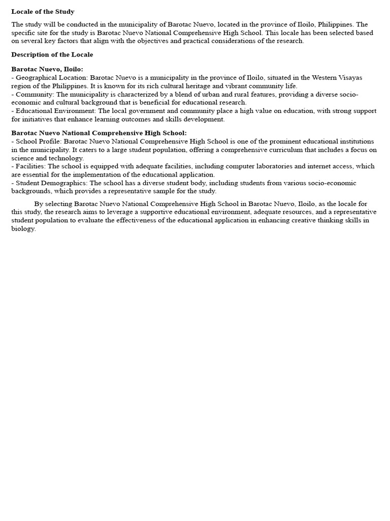 Barotac Nuevo High School Study Locale | PDF | Social Science | Wellness