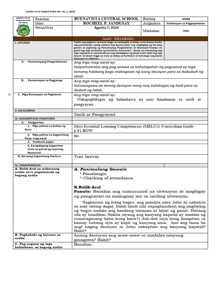 DLP - EsP 6-Aug. 7 | PDF