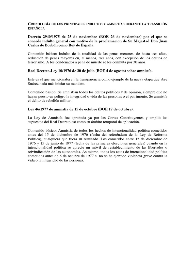Cronologia Indultos y Amnistias Transicion | PDF