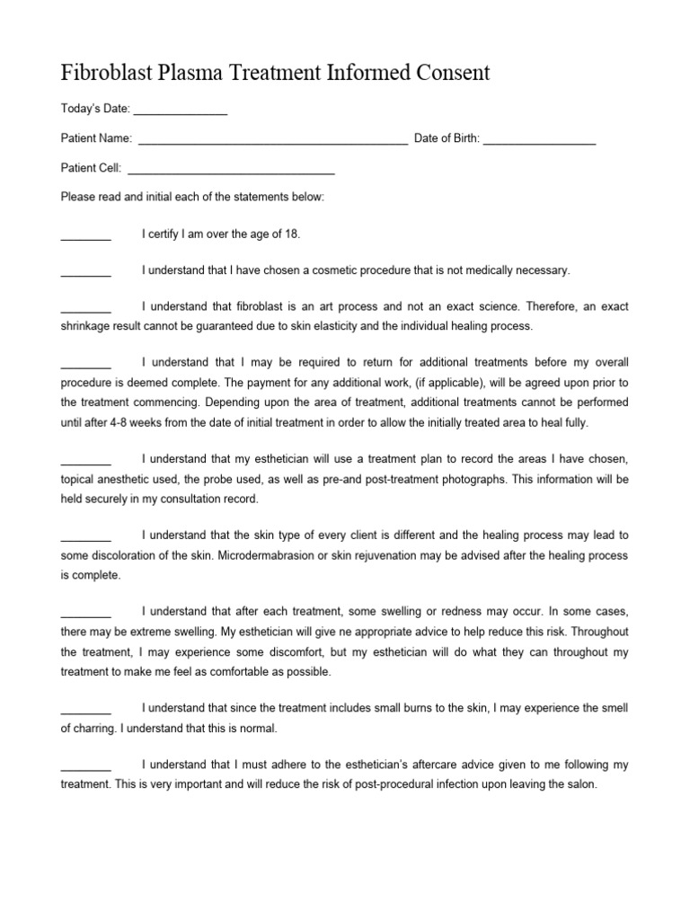 Fibroblast Plasma Treatment Consent Form | PDF | Allergy | Clinical ...