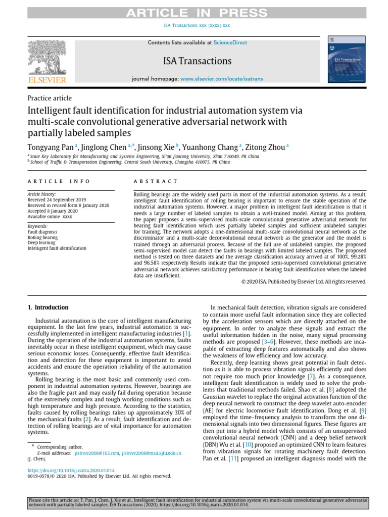 ISA Transactions: Tongyang Pan, Jinglong Chen, Jinsong Xie, Yuanhong Chang, Zitong Zhou | PDF ...