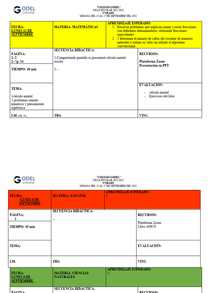 Formatos de Planeacion Godel | PDF | Evaluación | Aprendizaje