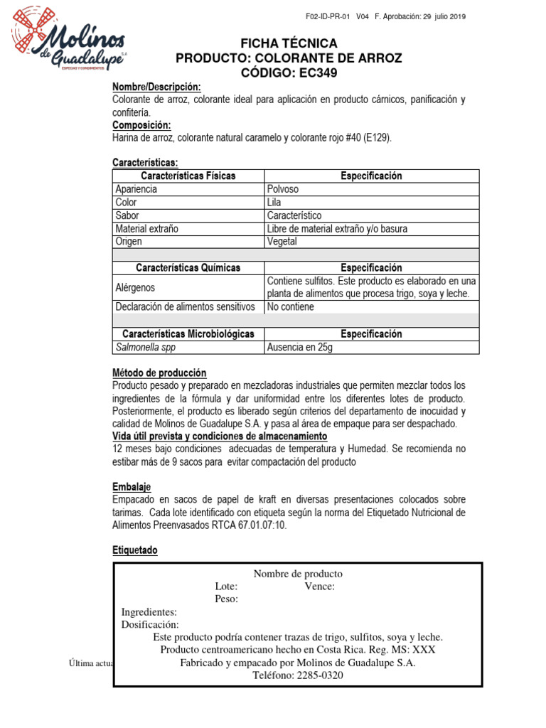 Colorante de Arroz Ec349 | PDF | Alimentos | Arroz
