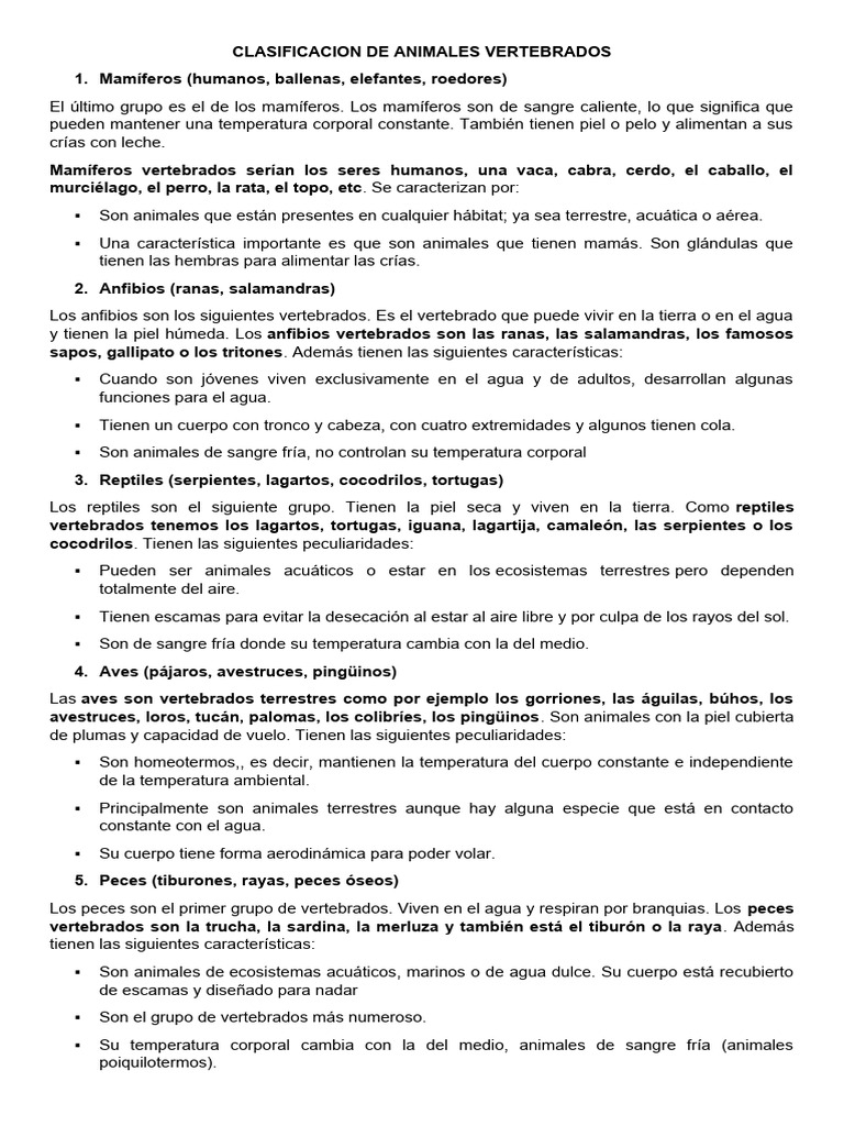 Vertebrados CLASIFICACION | PDF | Reptil | Mamíferos
