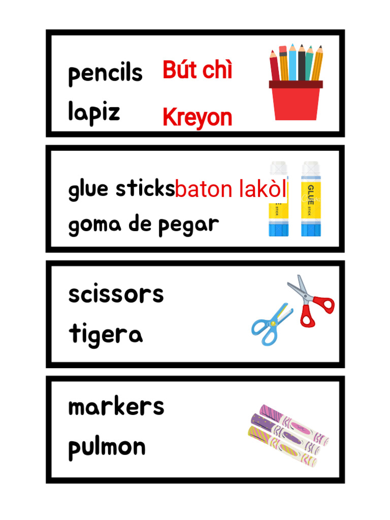 Class Supplies Translation Worksheet | PDF | Language Acquisition ...