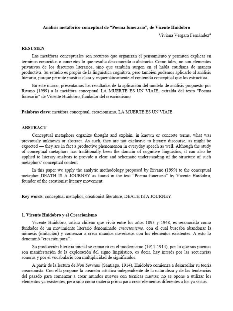 Analisis Metaforico-Conceptual de Vicente Huidobro | PDF | Metáfora