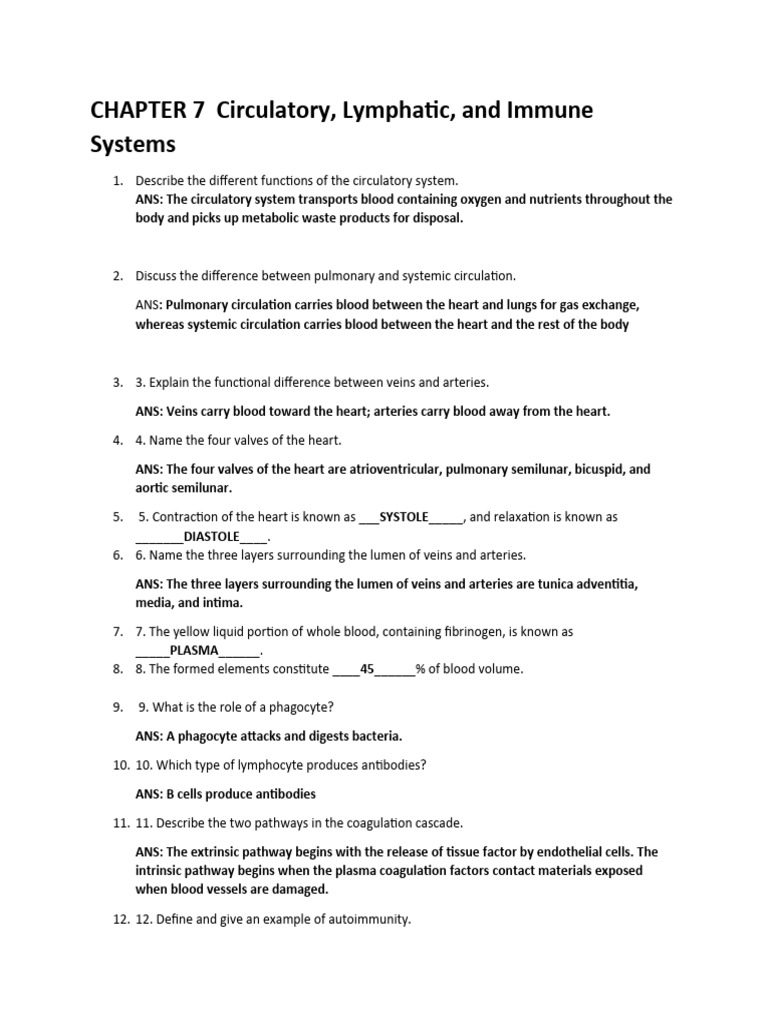 Answers To Phlebotomy Worsksheet Chapter 7 To 12 | PDF | Lymphatic ...