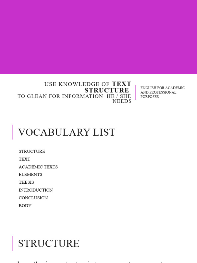 Eapp - L2 - Use Knowledge of Text Structure To Glean For Information ...