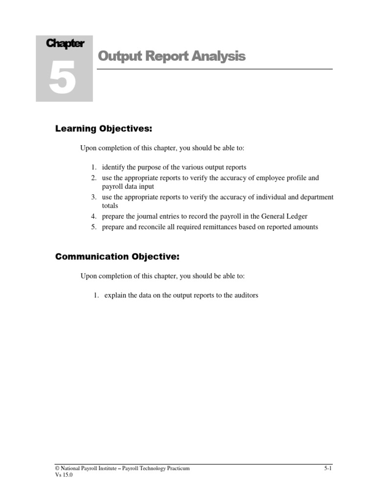 Chapter 5 Output Report Analysis | PDF | Payroll Tax | Debits And Credits