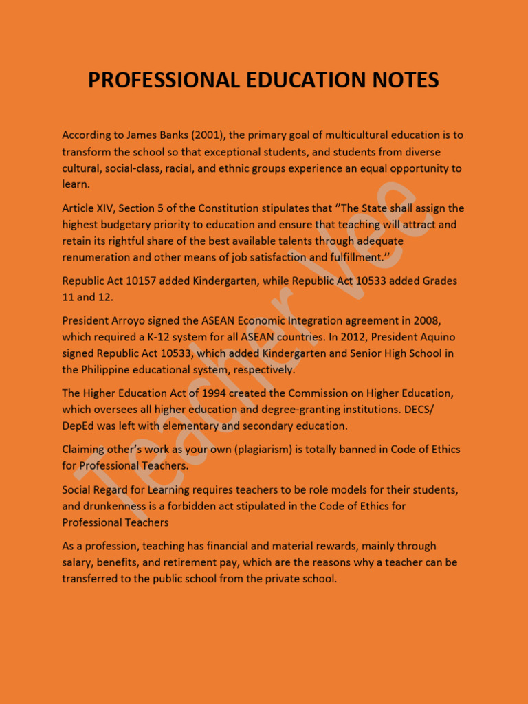 PROFESSIONAL EDUCATION NOTES Day 4 | PDF | Learning | Teachers