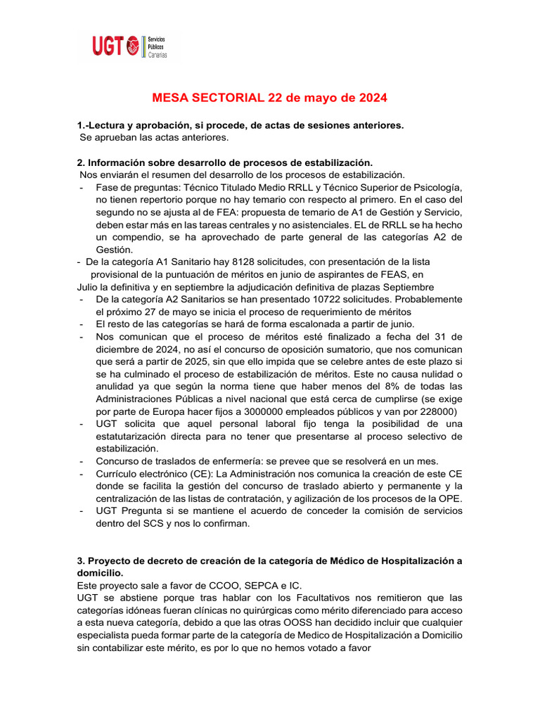 Mesa Sectorial de Sanidad 22 de Mayo | PDF