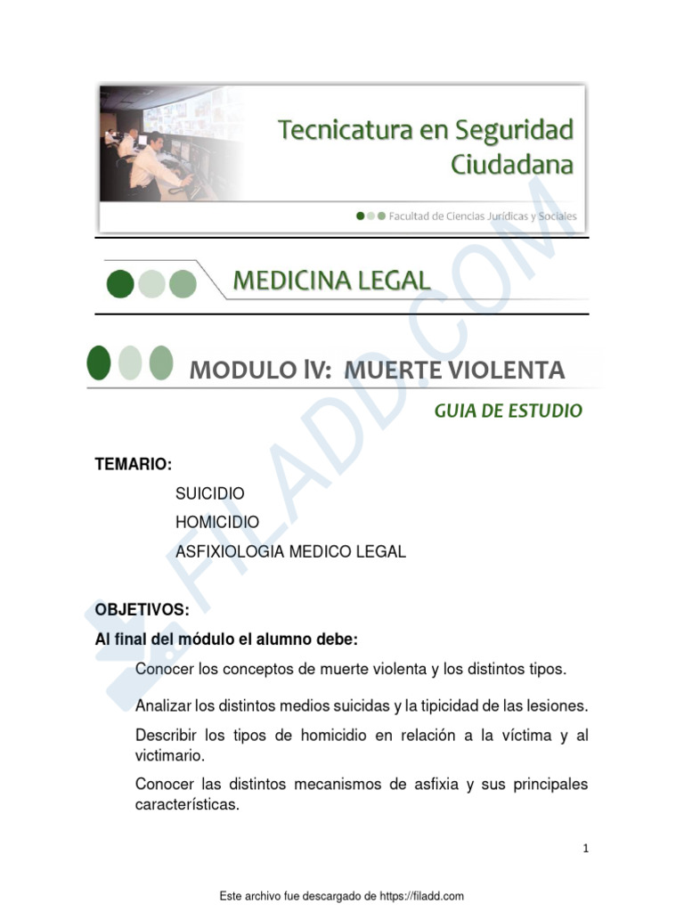 MODULO 4 MUERTE VIOLENTA GUIA DE ESTUDIO | PDF | Homicidio | Suicidio