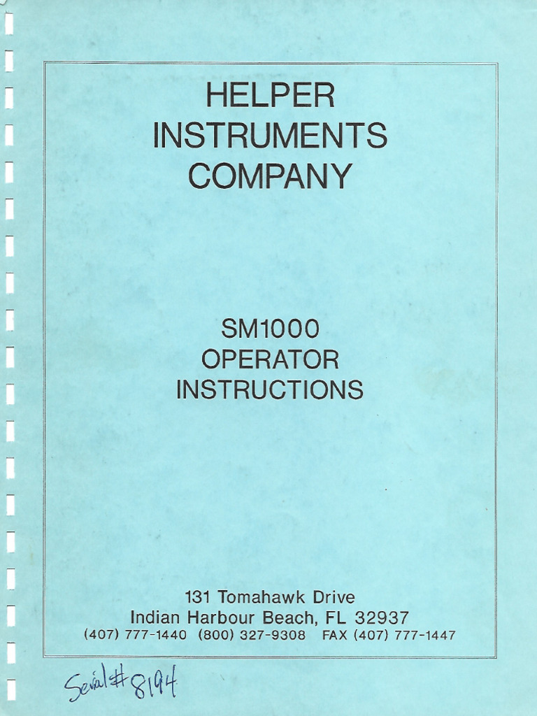 Helper Sm1000 Operator Instructions | PDF