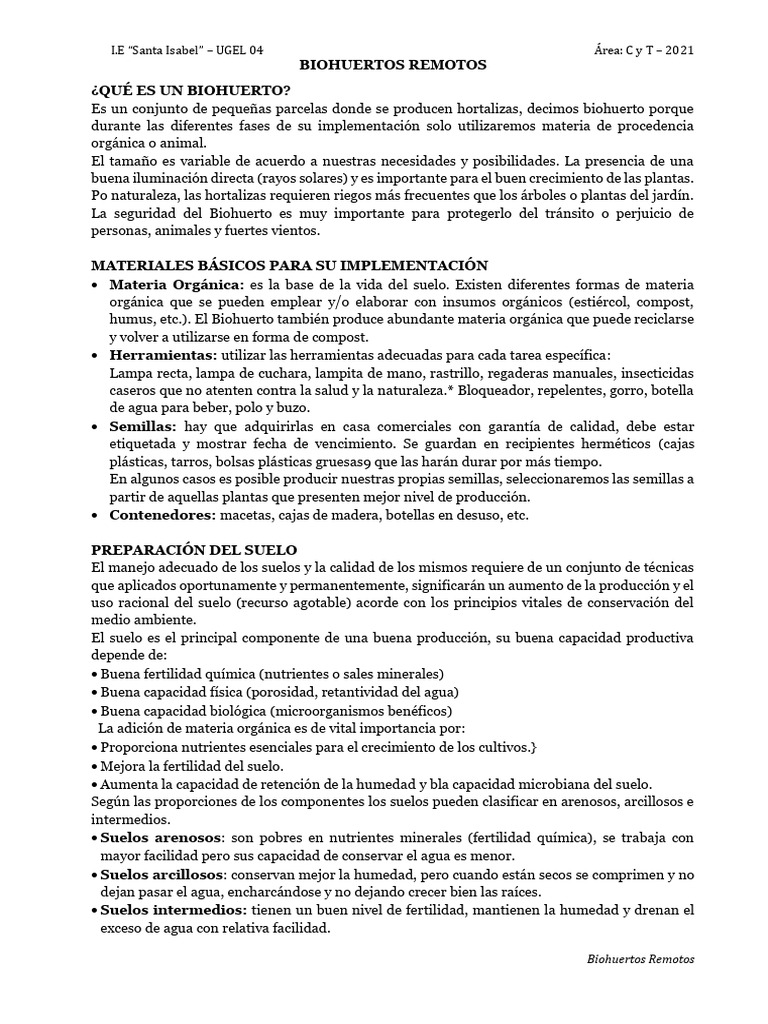 IESI-4° Biohuertos Remotos | PDF | Suelo | Siembra