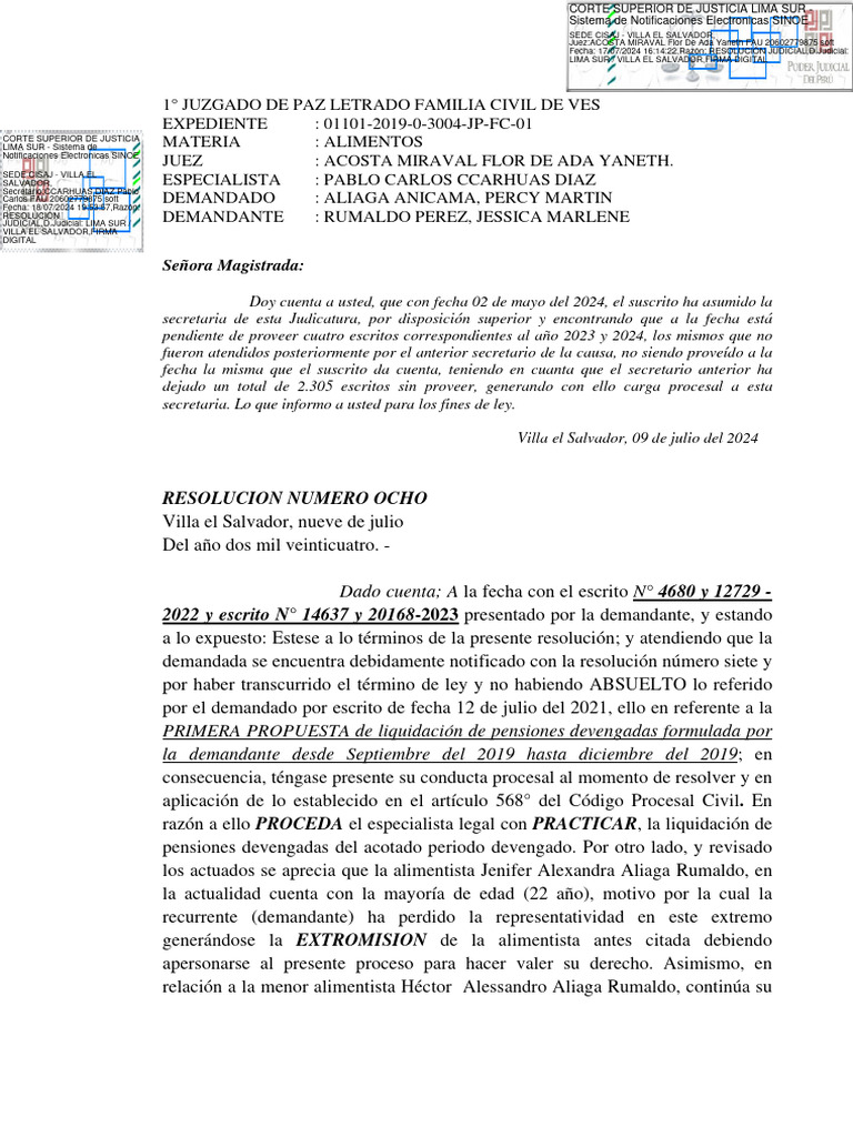 Res. 08 PERCY ALIAGA | PDF | Demanda judicial | Judicaturas