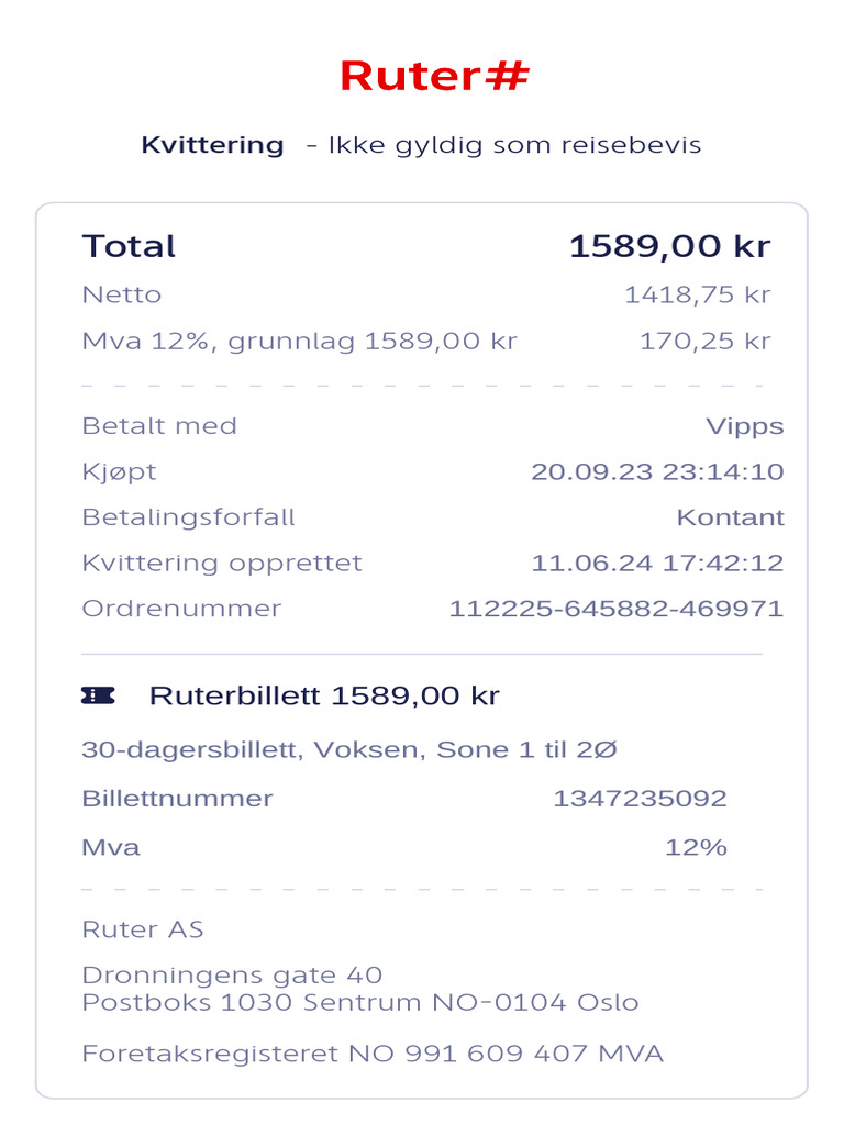 Ruter Kvittering 20.09 | PDF