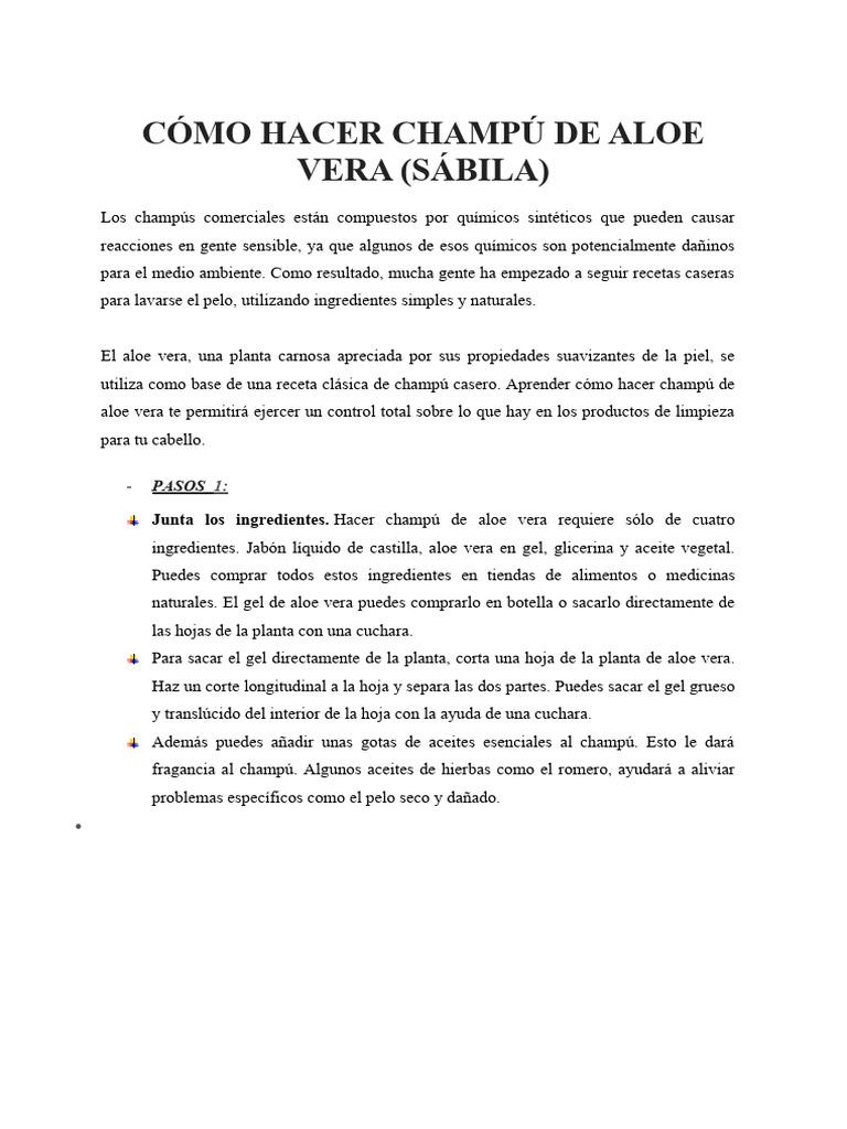 Champú Casero de Aloe Vera | PDF | Champú