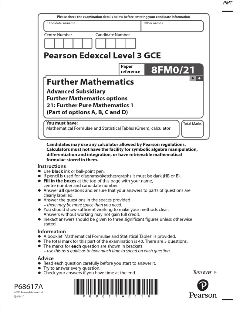 June 2022 QP - FP1 Edexcel Further Maths AS-level | PDF | Tetrahedron ...