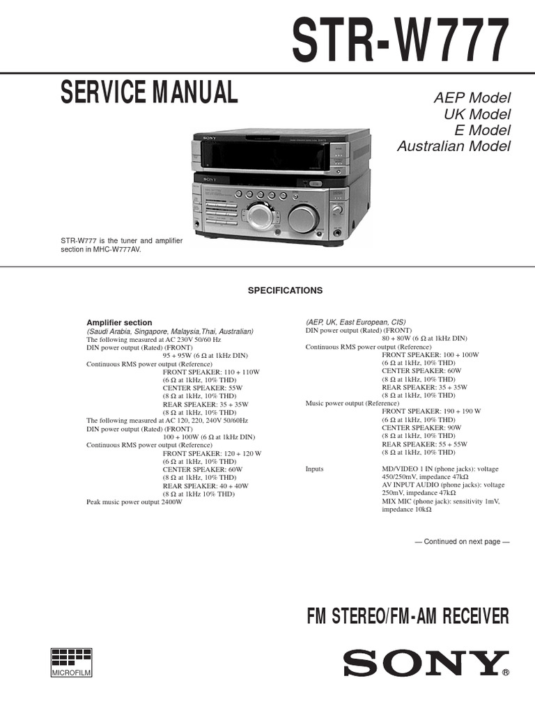 Sony STR-W777 Service Manual | PDF | Frequency Modulation | Mains ...