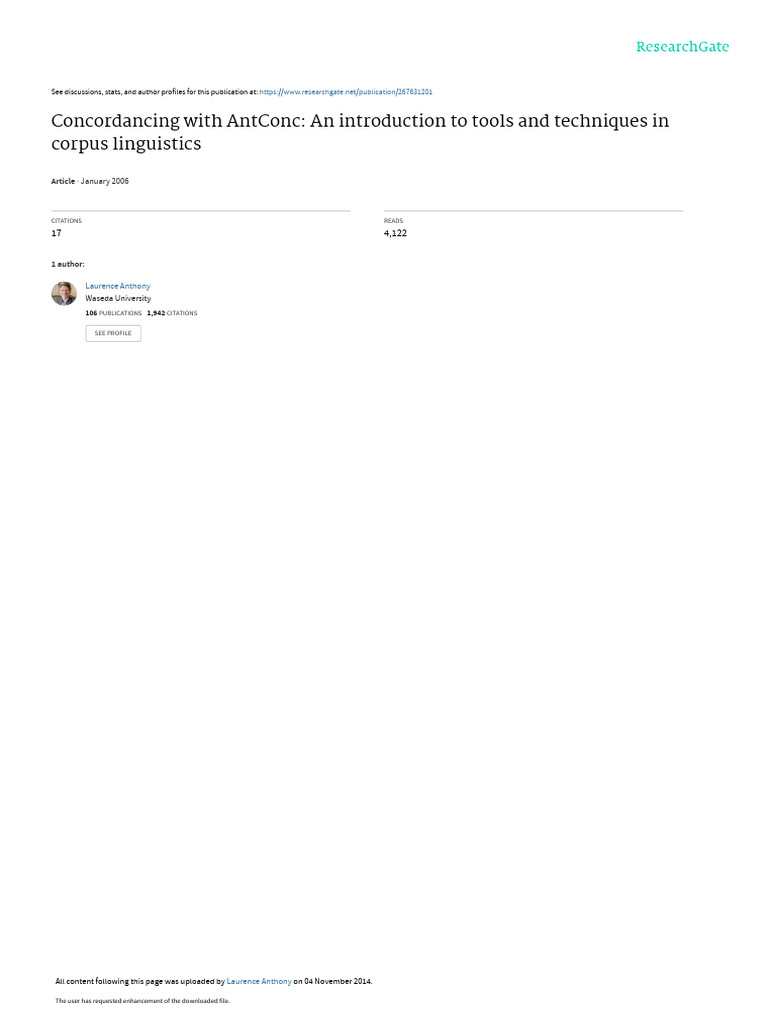Concordancing With AntConc An Introduction To Tools and Techniques in Corpus Linguistics | PDF ...