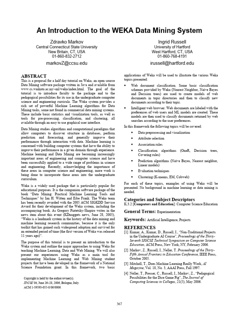 An Introduction To The WEKA Data Mining System | PDF | Machine Learning | Data Mining
