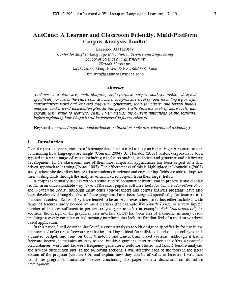 AntConc A Learner and Classroom Friendly, Multi-Platform Corpus Analysis Toolkit | PDF | Menu ...