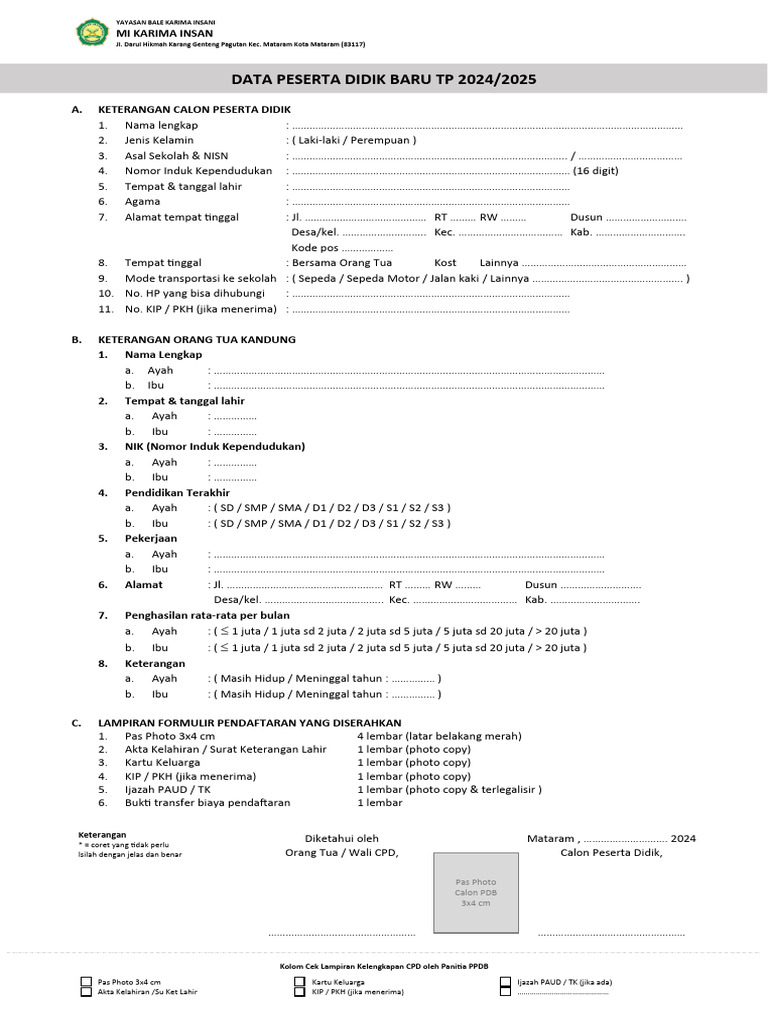 Form Registrasi PPDB 2024 | PDF