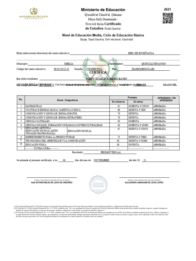 CERTIFICADO 0 | PDF | Plan de estudios | Educación Secundaria